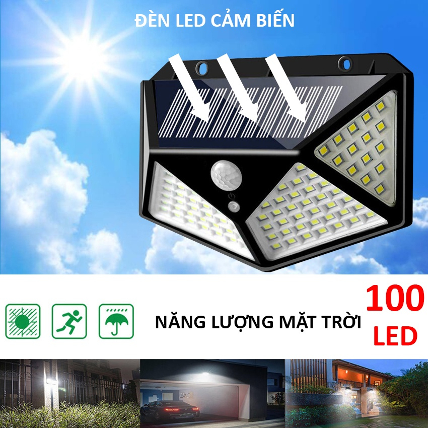 Đèn năng lượng mặt trời cảm biến hồng ngoại 100 LED siêu sáng (Đen),đèn ...